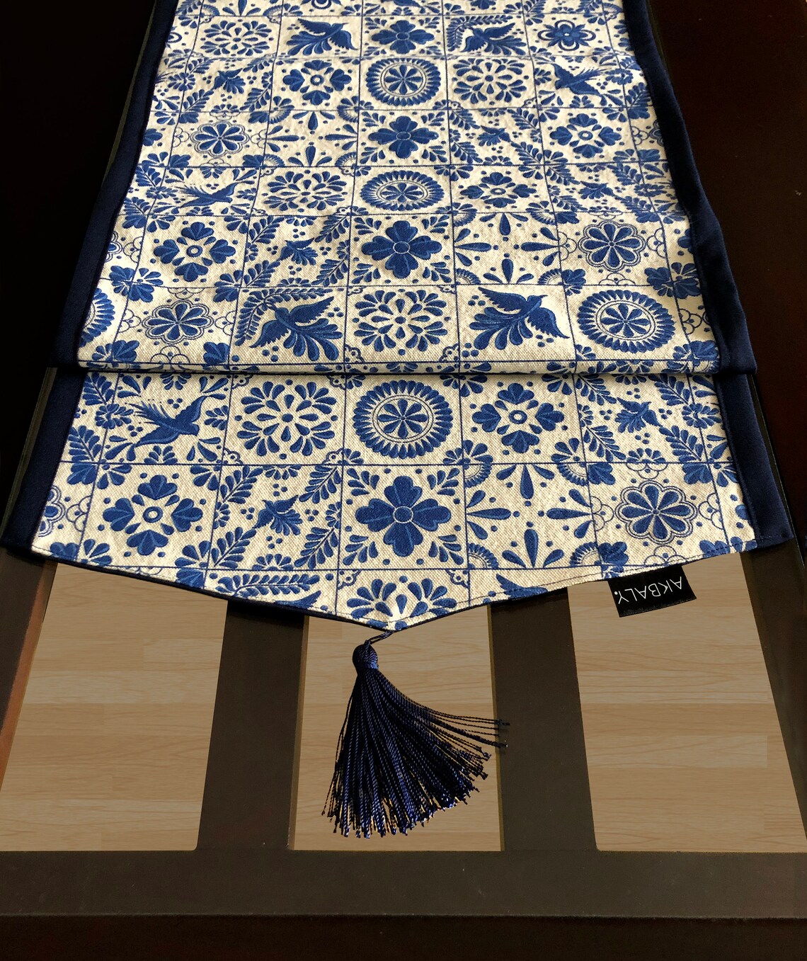 Table Runner Mexican Talavera Blue Table Runner Cotton - Etsy