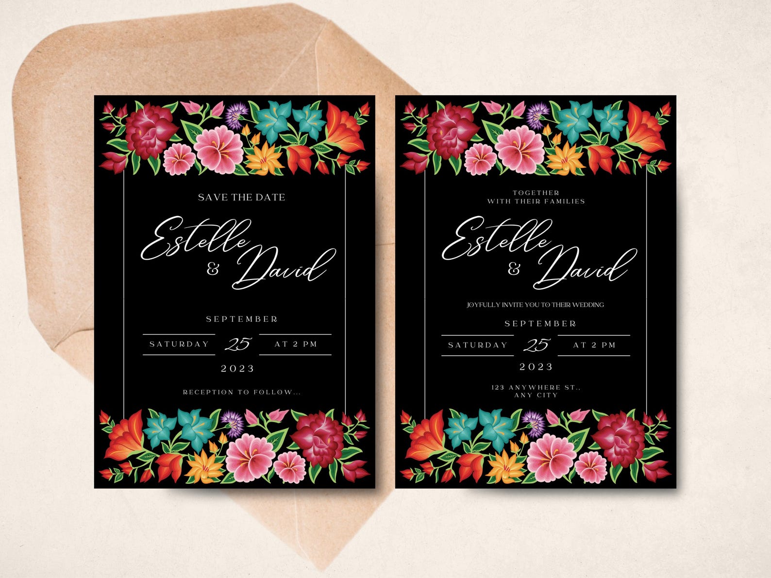 Wedding Invitation & Save the Date, Oaxaca Floral Design #2B | Mexican ...