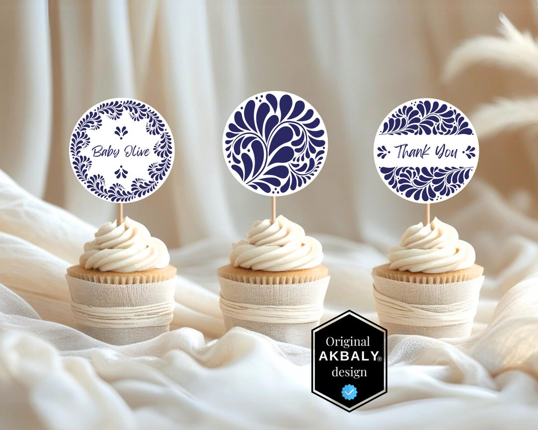 Blue Talavera Label Template 3pc Set | Round Digital Sticker | Talavera ...