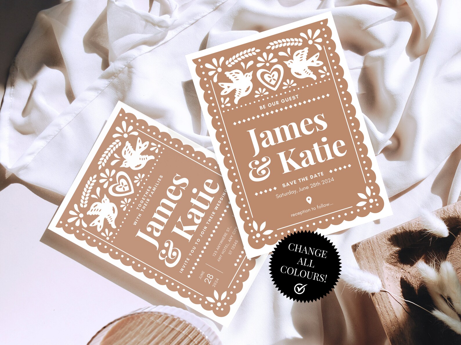 Mexican Wedding Invitation & Save the Date With Papel Picado Design ...
