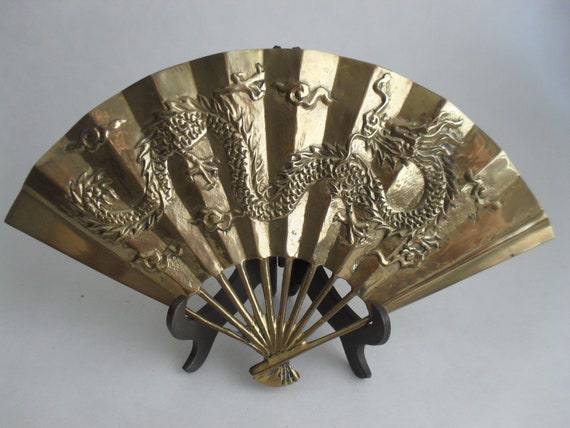 Brass Dragon Fan With Brass Display Stand - Gem