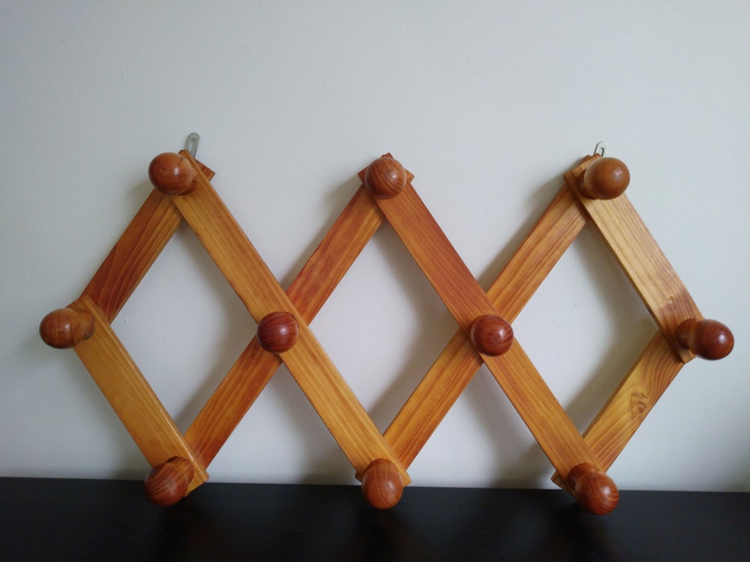 Vintage Wood Accordion Wood Peg Wall Hanging Rack / Hat Coat Display ...