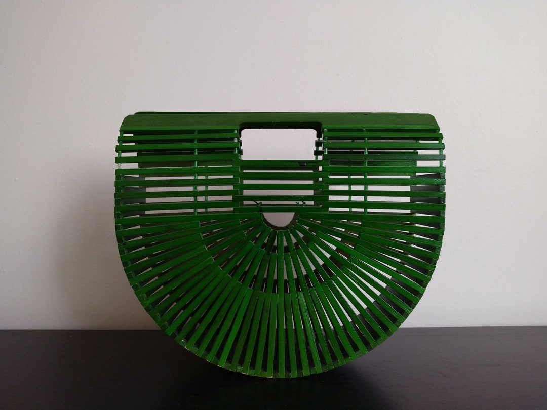 Half Moon Bamboo Bag Green / Half Moon Basket Bag - Etsy