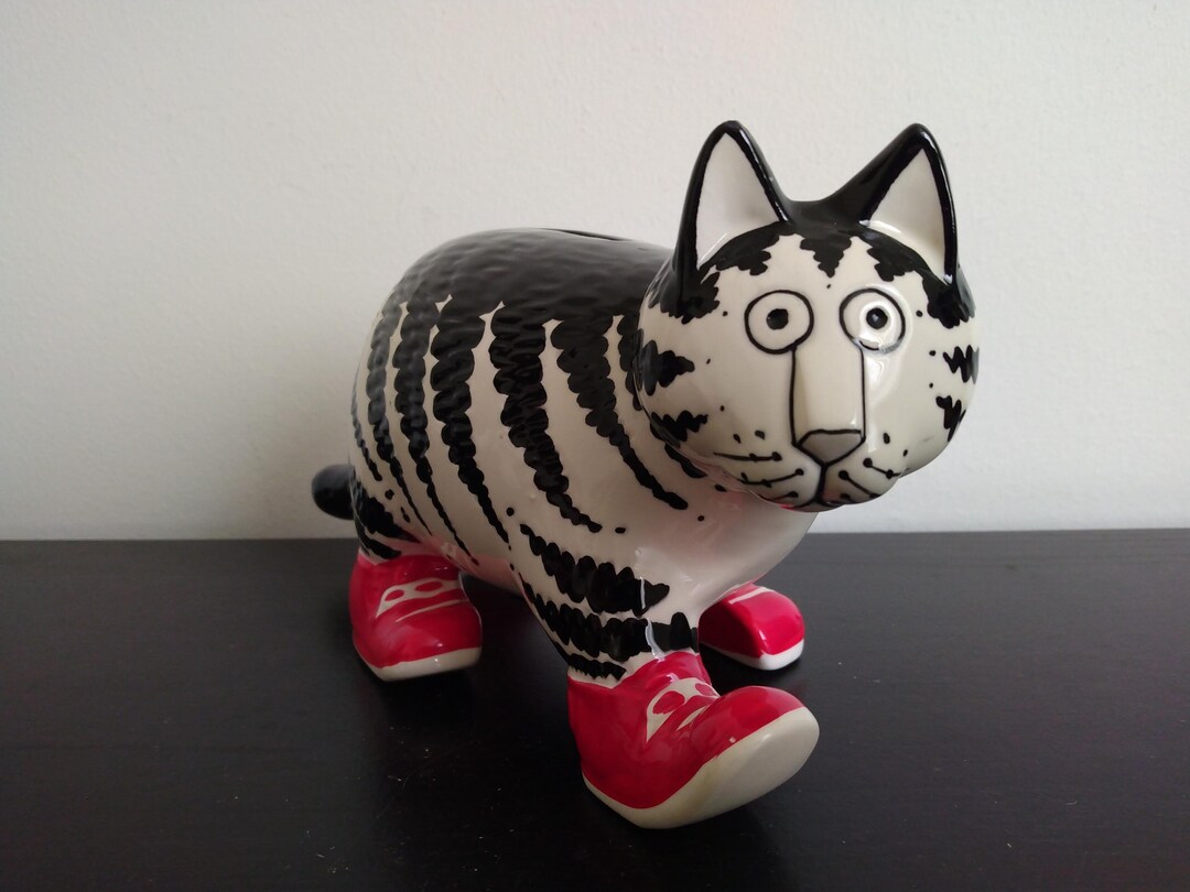 Vintage B. Kliban Cat Bank Black & White Tabby Cat Red Sneakers Sigma ...
