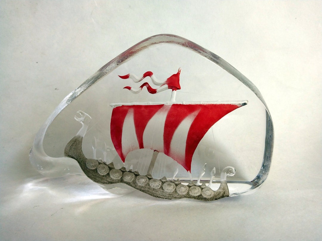 Mats Jonasson Signed Art Glass Sculpture 'viking Ship' 3911, Mats ...
