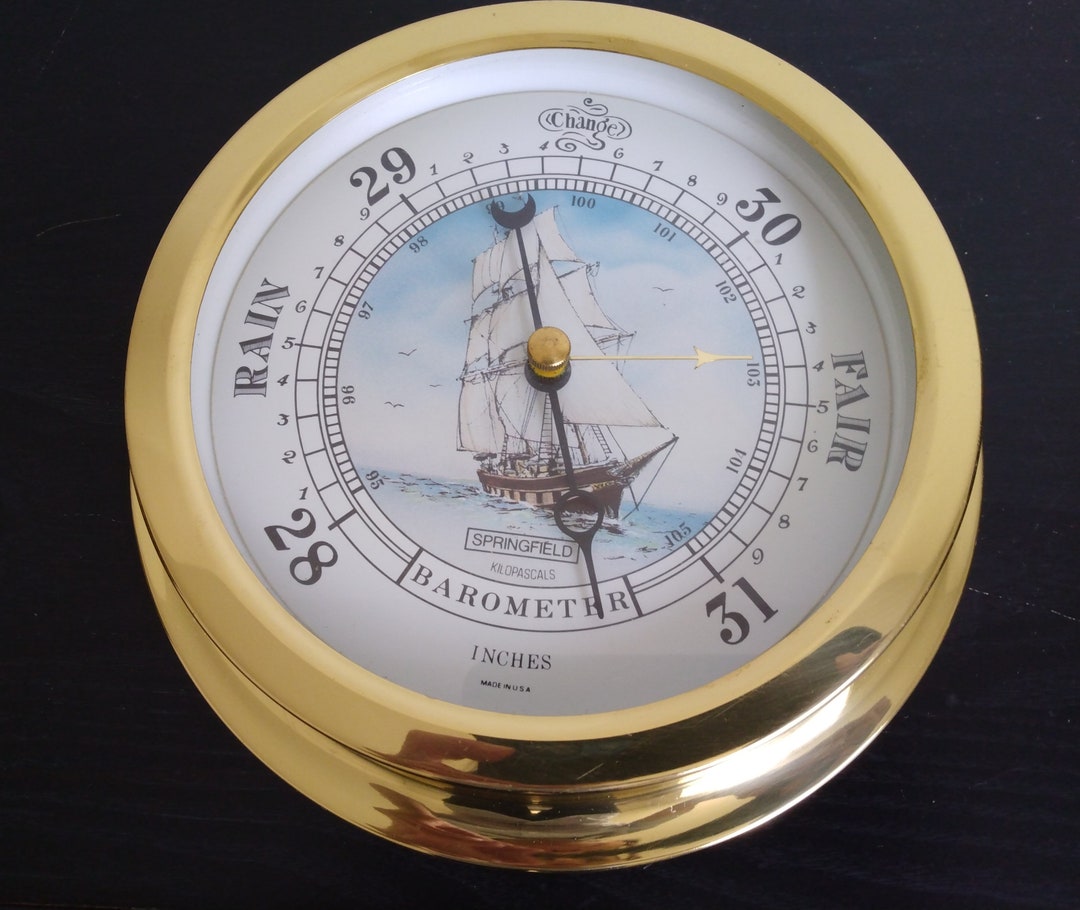 Springfield Brass Round Barometer Wall Hanging Vintage Sailboat ...
