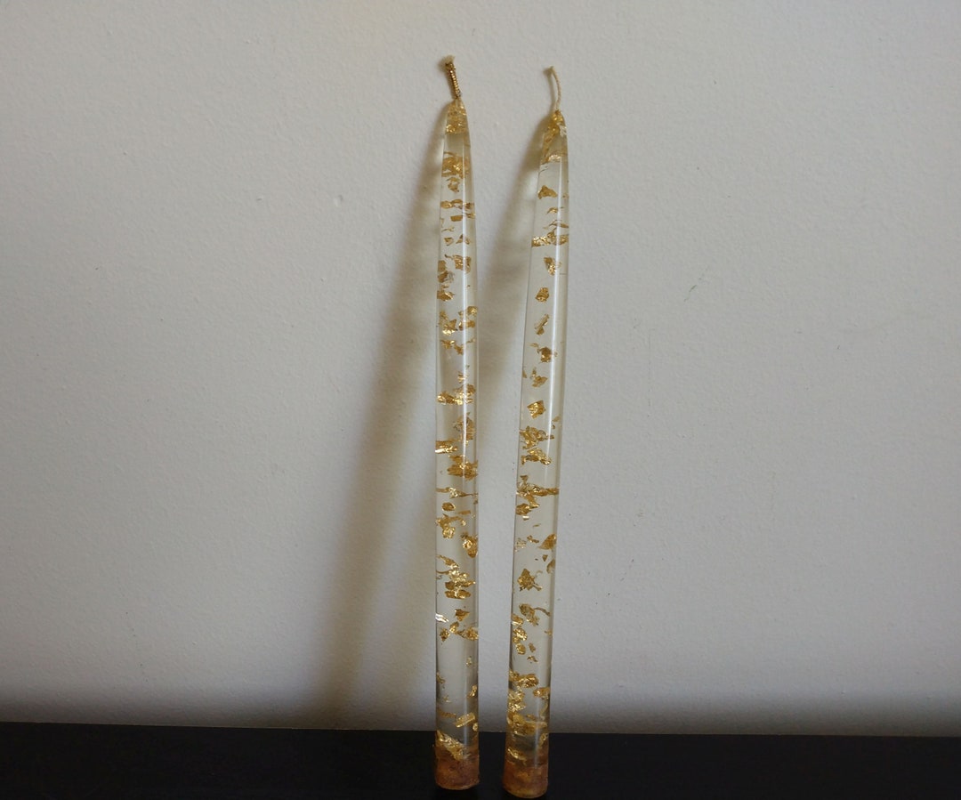 2 Vintage Mid Century Lucite Acrylic Decorative Tapered Candles Gold ...