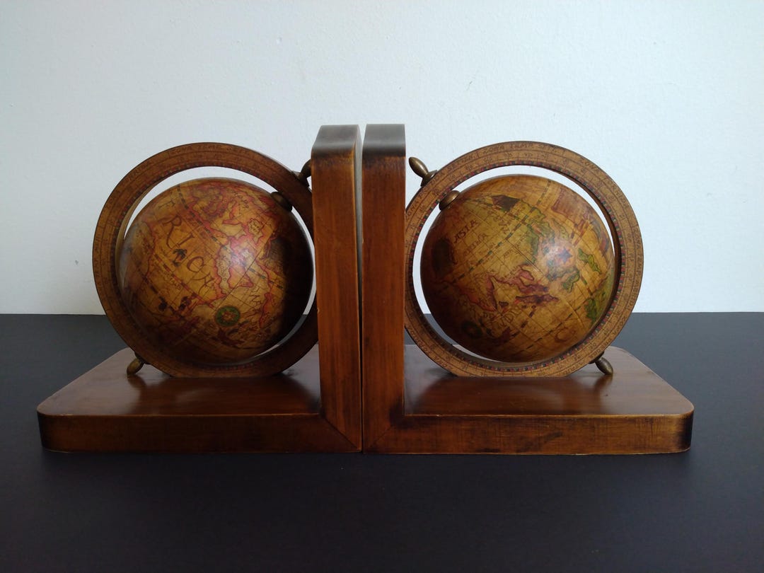 Vintage Olde World Globe Wooden Bookends Made in Italy Set of 2 - Etsy