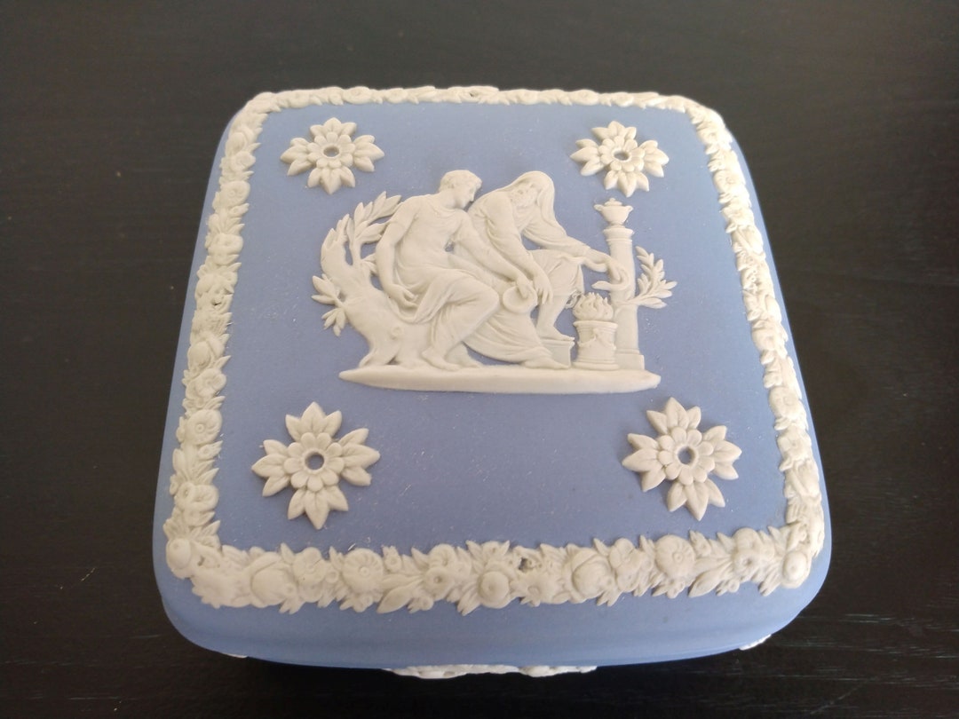 Wedgwood Portland Blue Jasperware Square Lidded Trinket Box - Etsy
