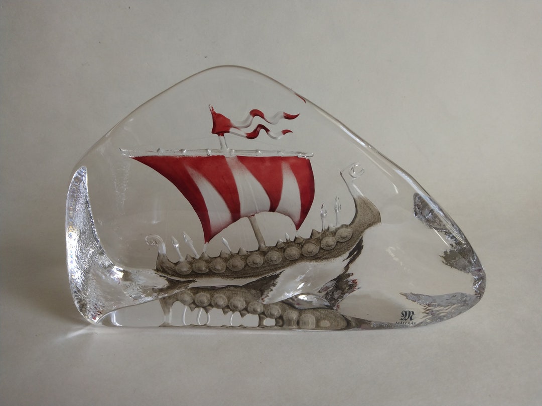 Mats Jonasson Signed Art Glass Sculpture 'viking Ship' 3911, Mats ...