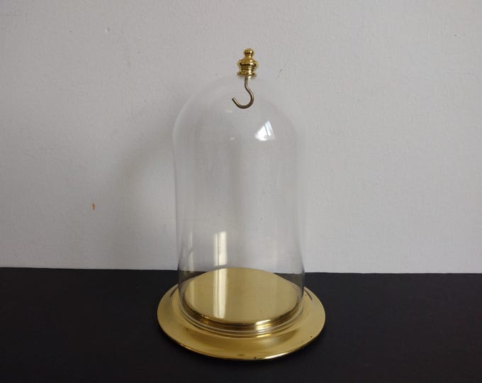 Glass Cloche Display Case Globe With Gold Tone Metal Base Clear Glass