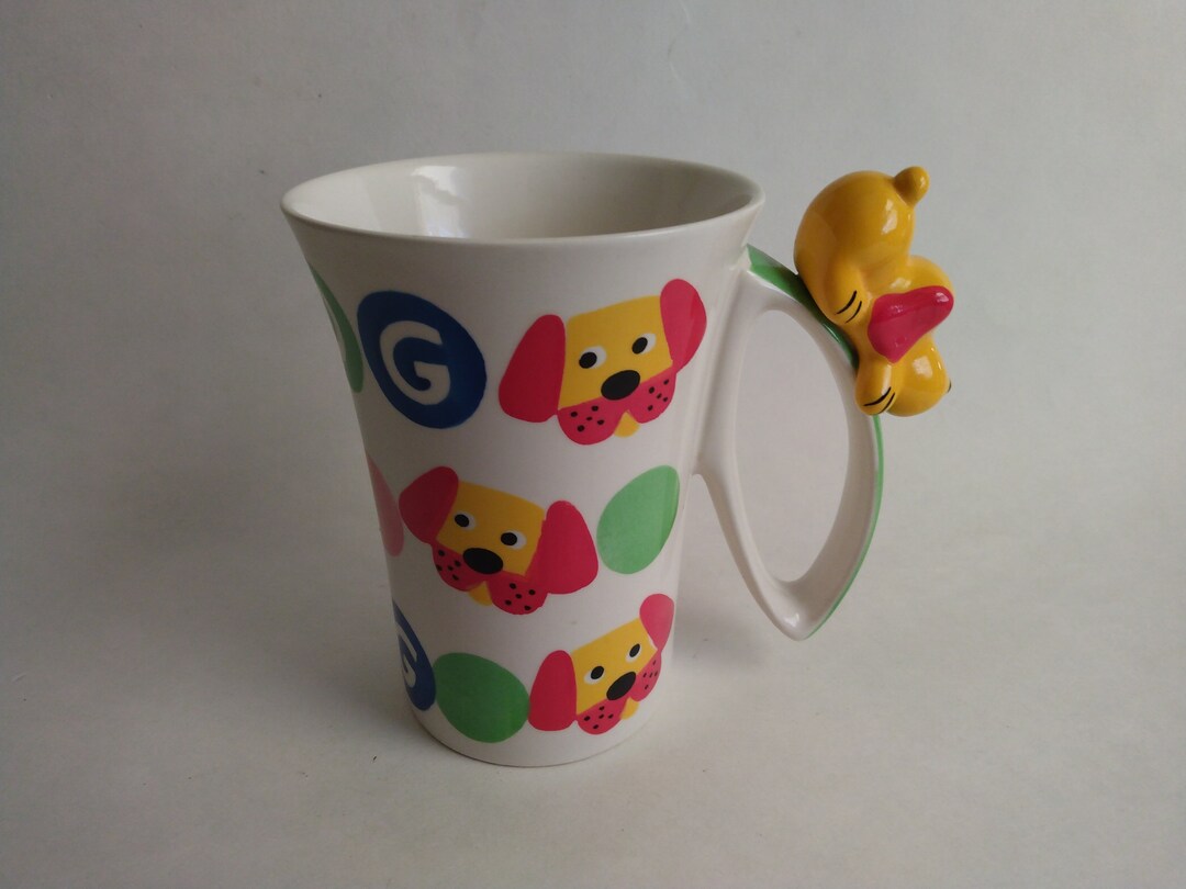 Indra Stoneware Hand Painted Puppy Dog Mug / 3D Puppy on the Handle ...