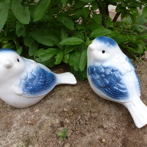 Large Blue and White Ceramic Birds Set of 2 - Etsy