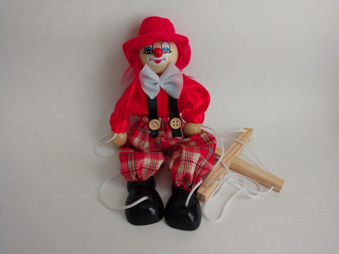 Pull String Clown Puppet Wooden Marionette Joint Move Doll - Etsy