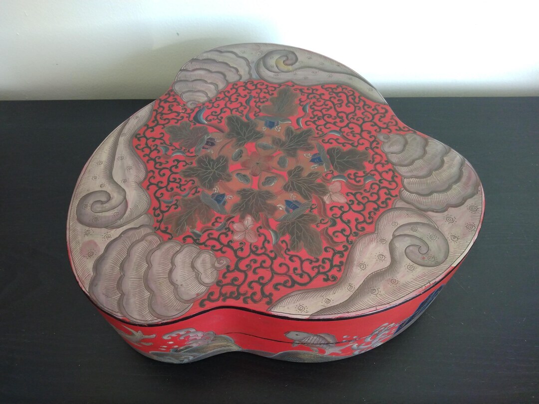 Vintage Chinese Red Lacquer Ware Wedding Box With Carp, Lobed - Etsy
