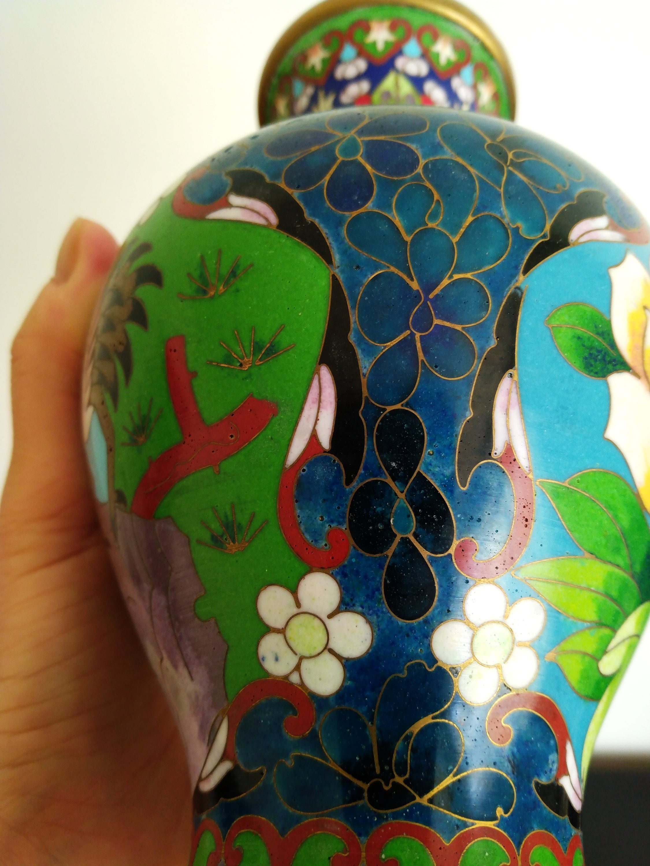 2 Chinese Jingfa Cloisonné Vase With Cranes, Flowers and Butterflies ...