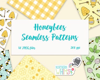 Bumble Bee Digital Paper Honey Bee Seamless Digital Patterns Colorful ...