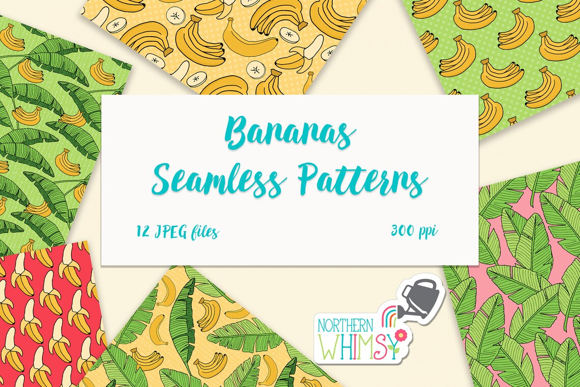 Tropical Bananas Digital Paper Banana and Banana Leaf - Etsy
