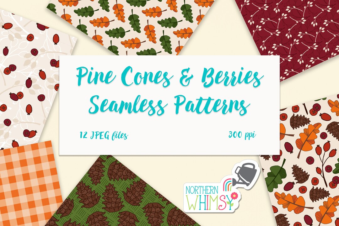 Fall Digital Paper pine Cones and Berries - Etsy