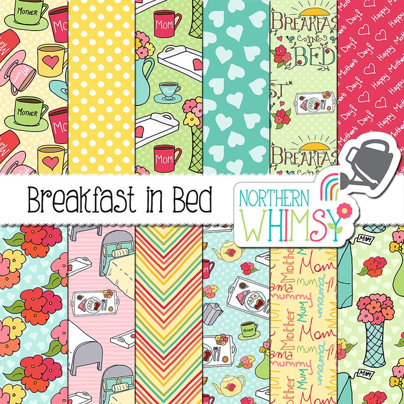 Mother's Day Digital Paper breakfast in Bed - Etsy Canada