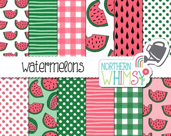 Watermelon Digital Paper Pack Summer Digital Patterns Watermelon ...