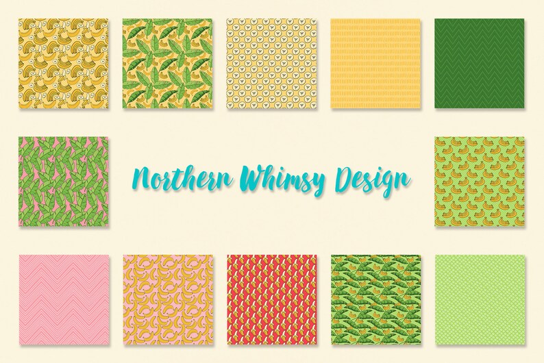 Tropical Bananas Digital Paper Banana and Banana Leaf - Etsy