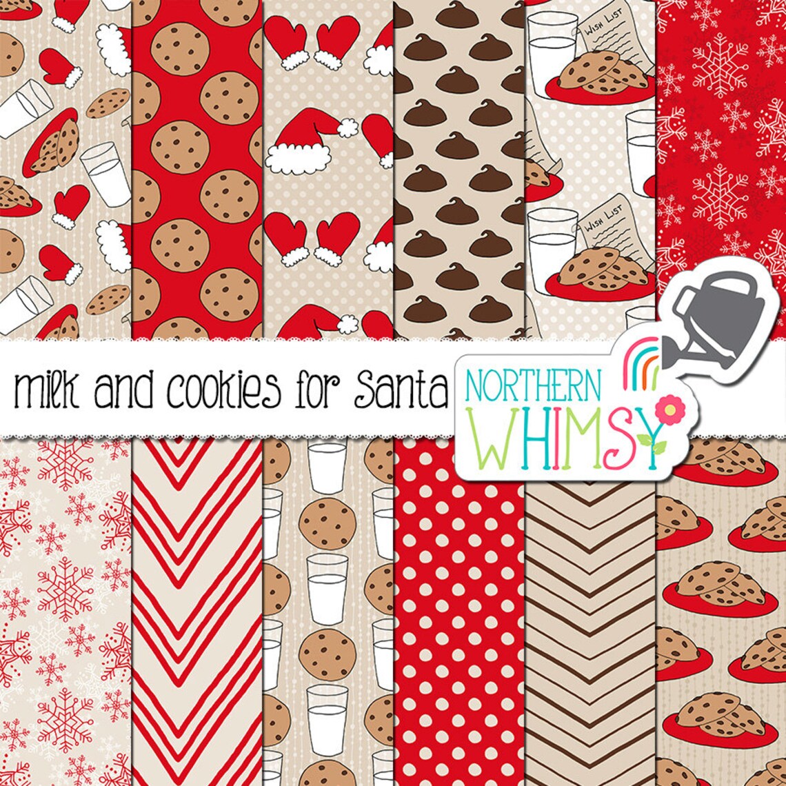 Christmas Digital Paper milk and Cookies for - Etsy Canada