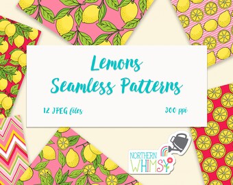 Watercolor Pink Lemon Digital Paper Seamless Shabby Chic Printable ...