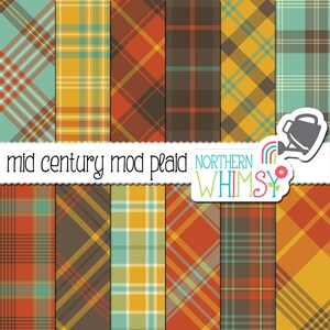 Retro Digital Paper mid Century Mod Plaid Patterns - Etsy