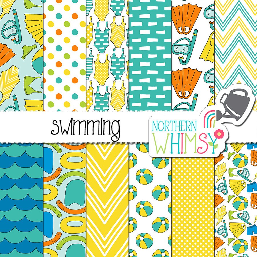 Swimming Digital Paper Beach Pool and Snorkeling Seamless - Etsy