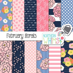 Floral Digital Paper february Florals Peony and Ranunculus Seamless ...