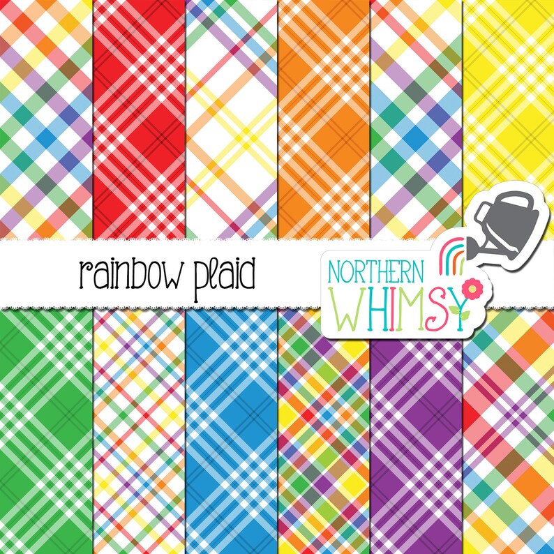 Rainbow Plaid Digital Paper Diagonal Plaid Seamless Patterns - Etsy