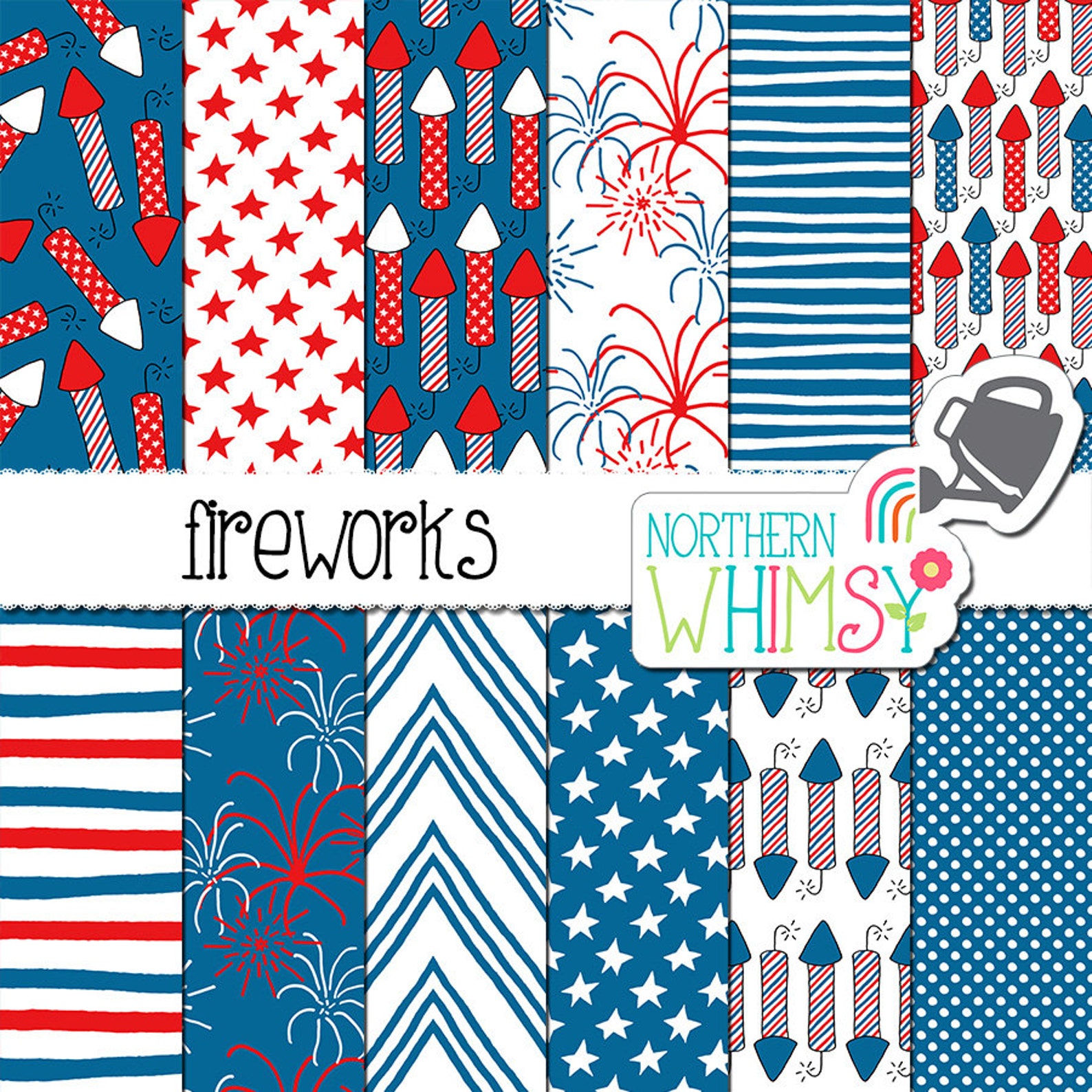 4th of July Digital Paper fireworks Patterns - Etsy