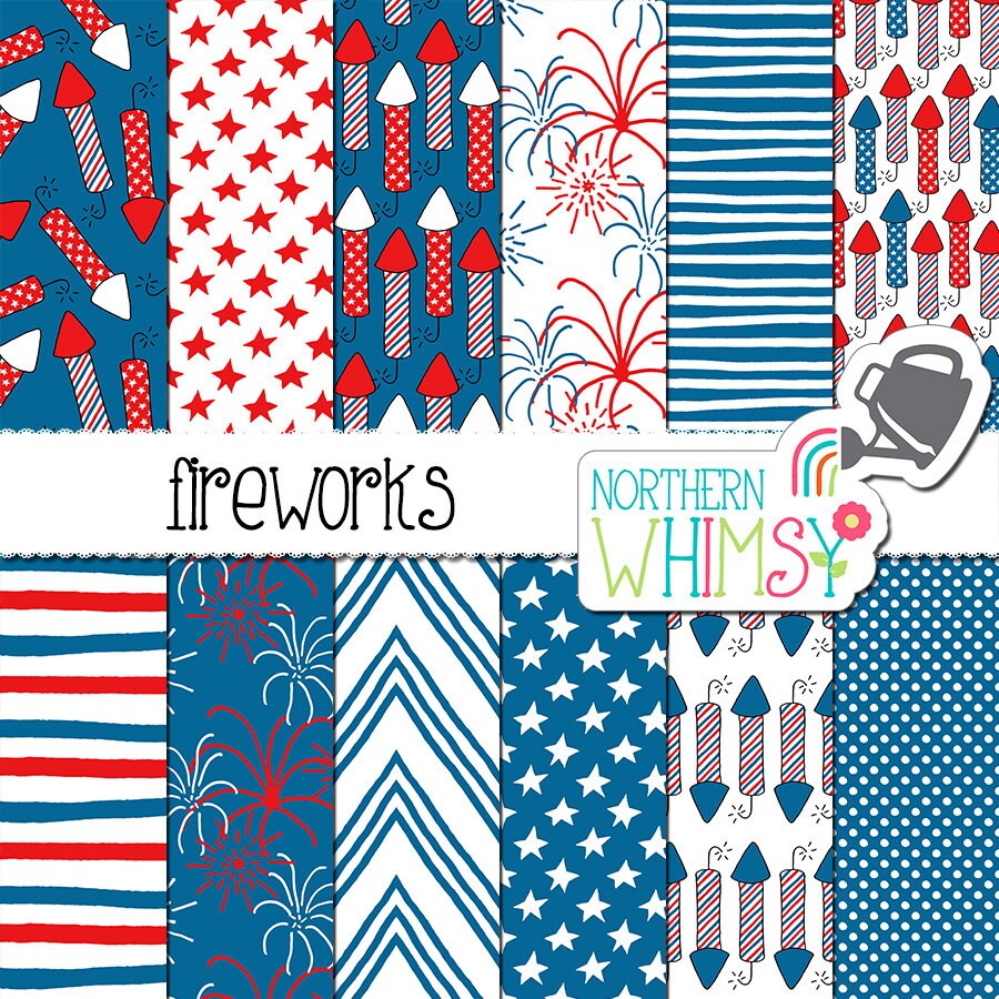 4th of July Digital Paper fireworks Patterns - Etsy