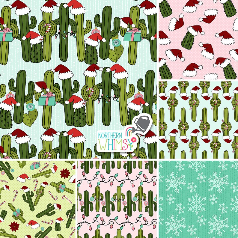 Christmas Digital Paper Christmas Cactus fun | Etsy