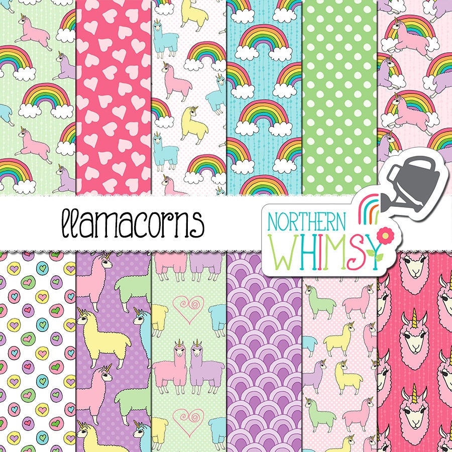 Llamacorn Digital Paper Llama Unicorn Seamless Patterns - Etsy Canada