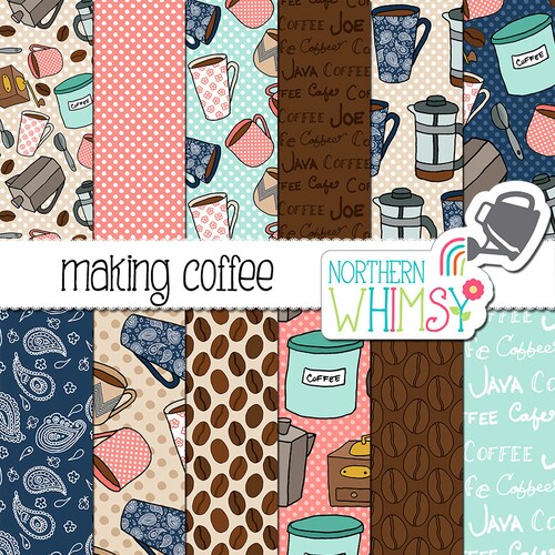Coffee Digital Paper Pack Coffee Seamless Pattern Scrapbook - Etsy