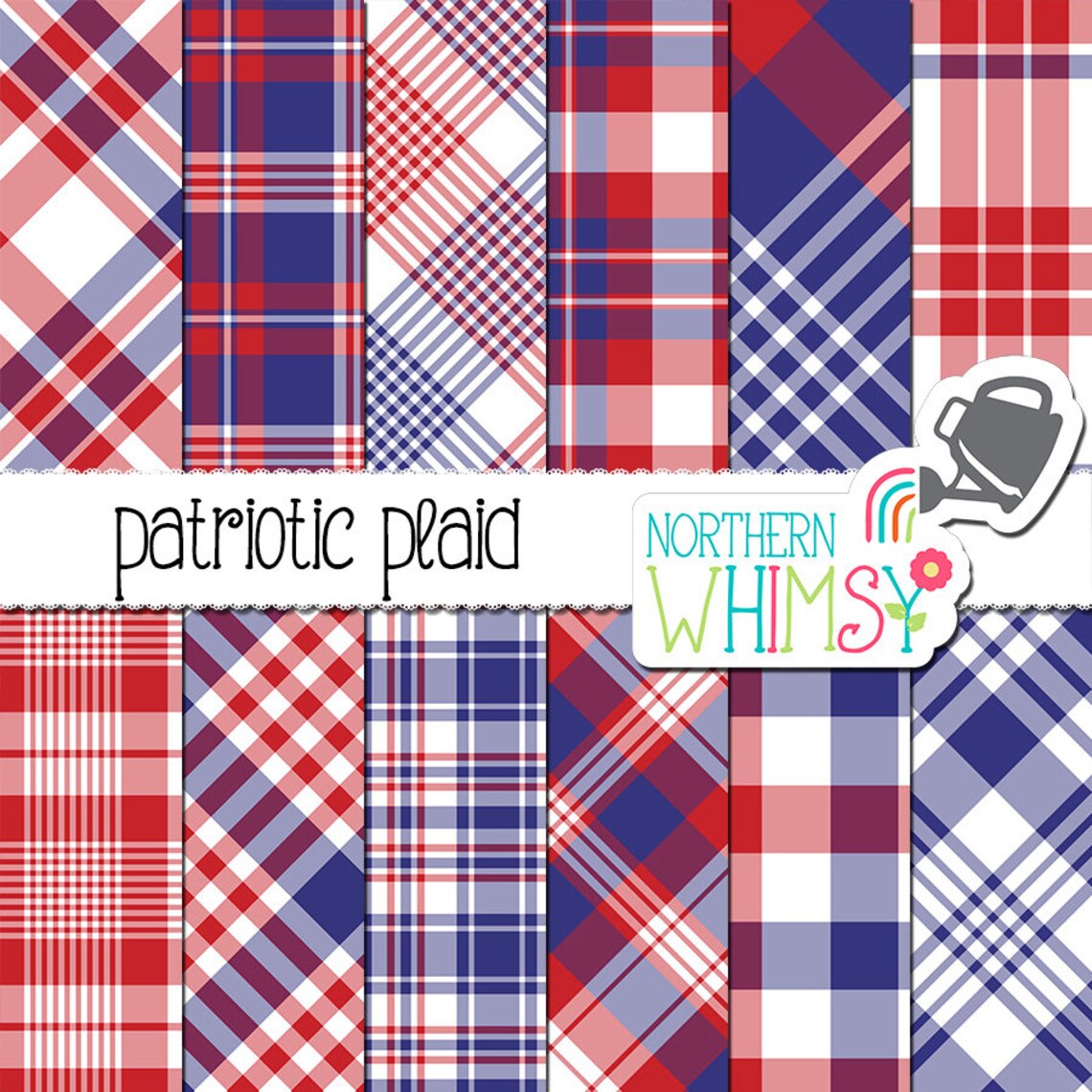 Fourth of July Digital Paper patriotic Plaid | Etsy