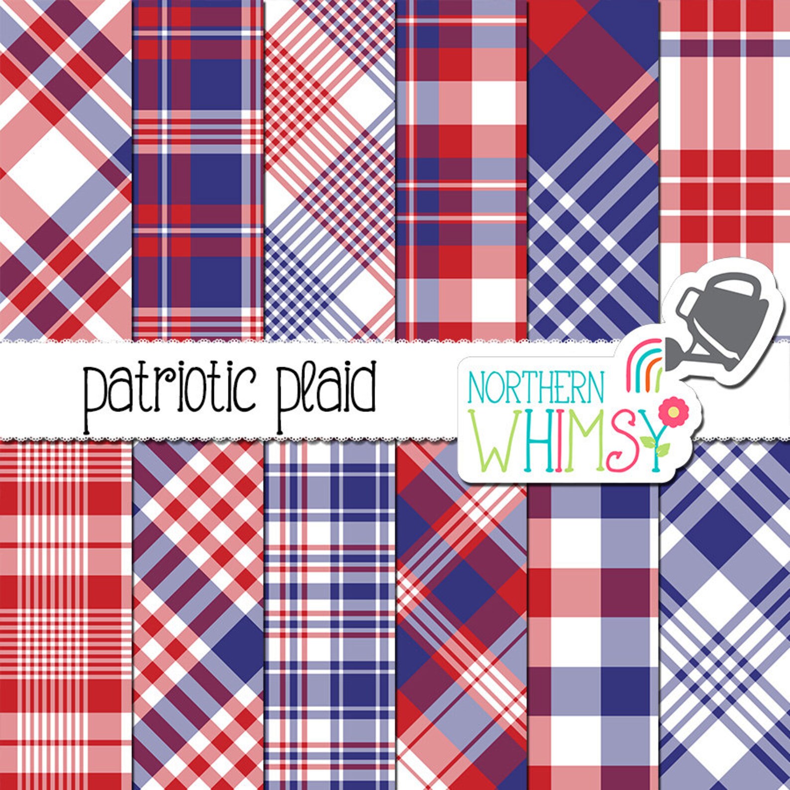 Fourth of July Digital Paper patriotic Plaid | Etsy