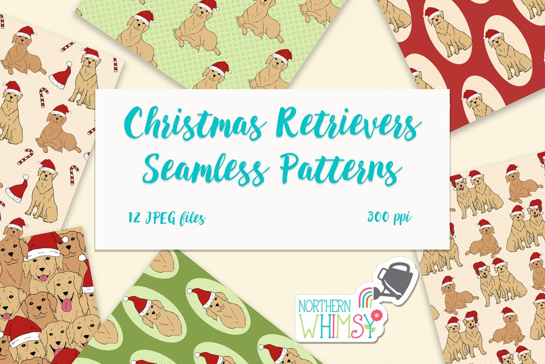 Christmas Digital Paper Golden Retriever Dog Seamless Patterns - Etsy