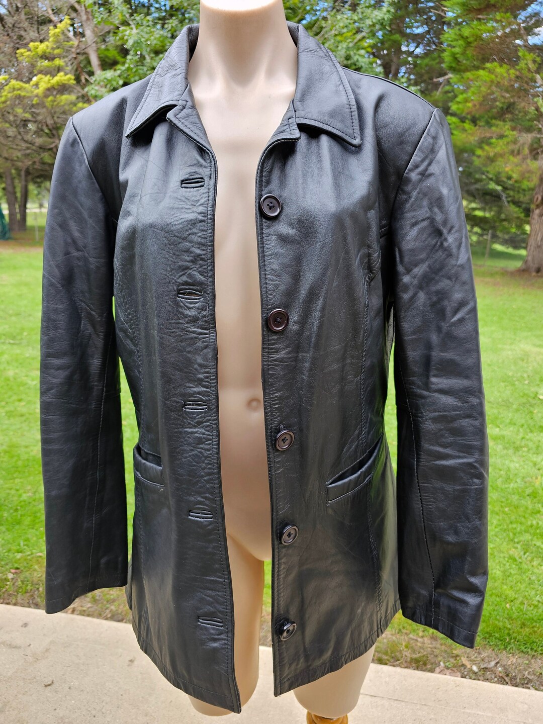 Vintage 90s Black Leather Gangster Mob Life Hitman Coat Jacket Unisex ...