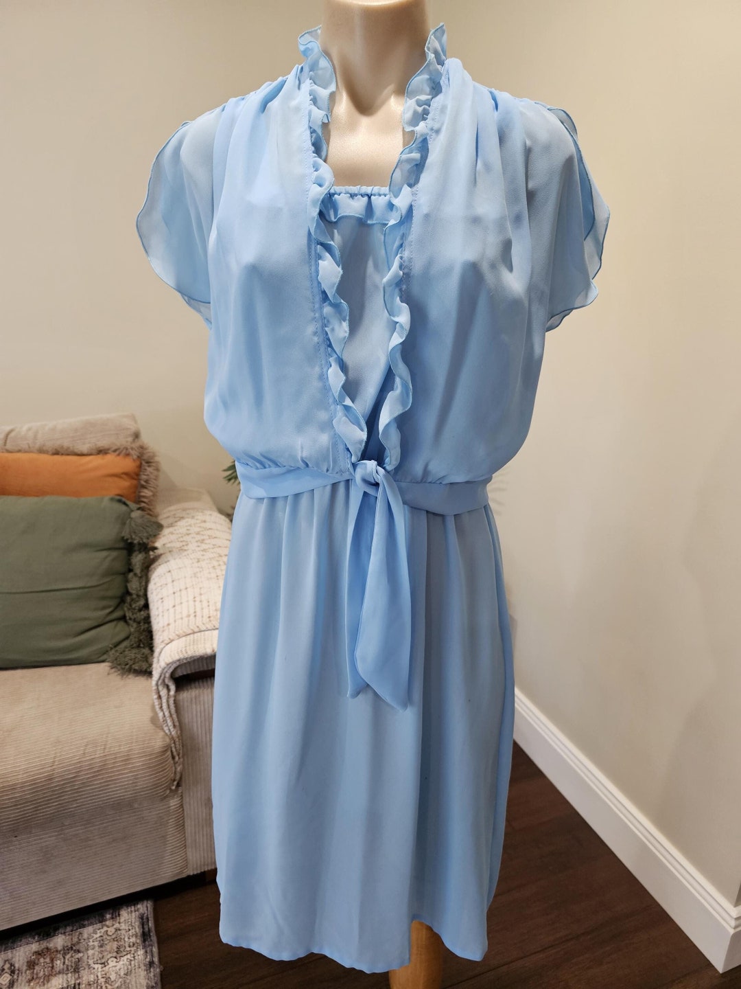 Vintage Jamain 70s Blue Sheer Dress & Jacket Set - Etsy