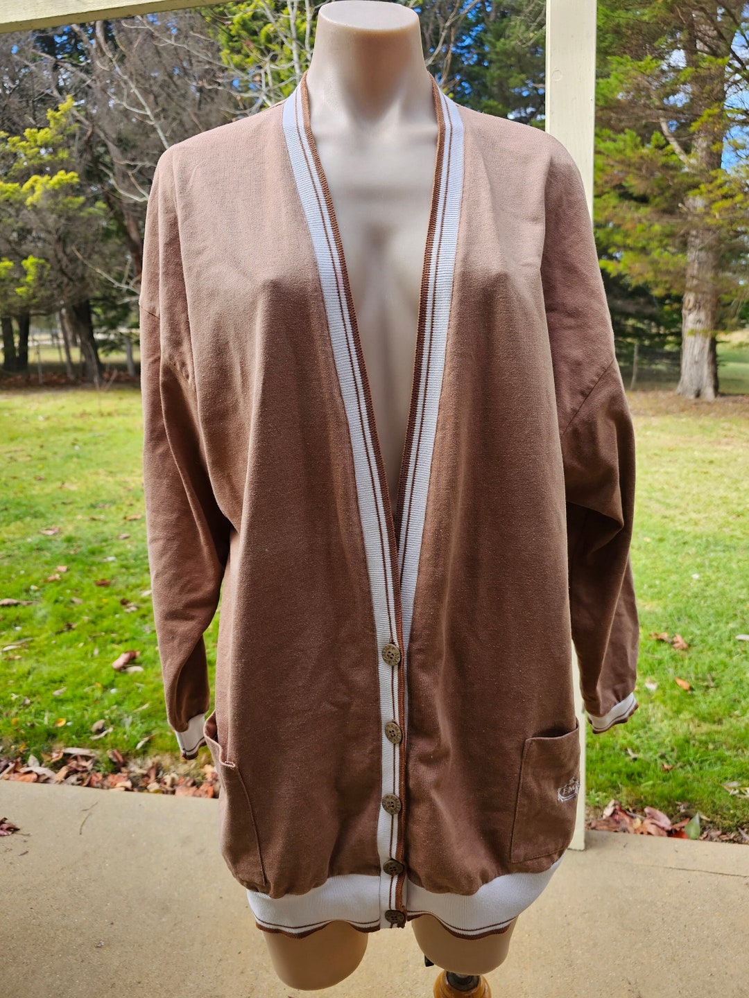 Vintage 80s Emily May Camel / White Button Front Pockets Long Jacket - Etsy