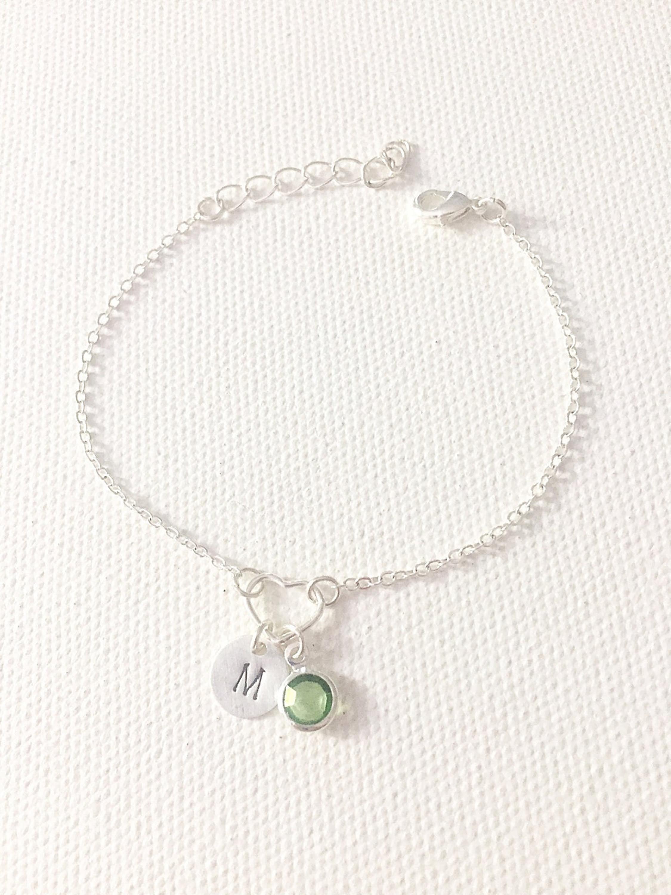 Initial and Birthstone Bracelet Sterling Silver Personalised - Etsy UK