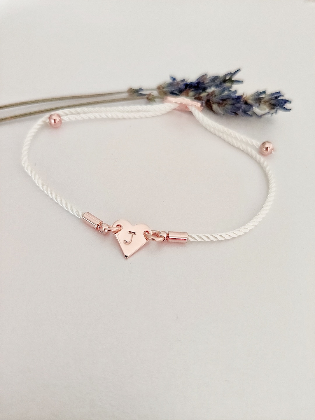 Personalized Initial Heart Bracelet, Bridesmaid Gift, Adjustable Cord ...