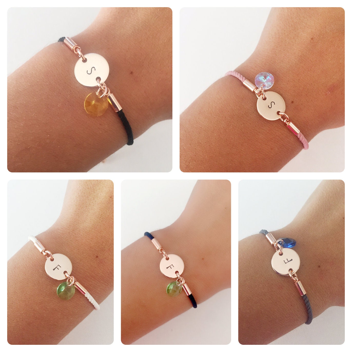 Personalized Initial Bracelet, Birthstone Charm, Adjustable Cord - Etsy UK