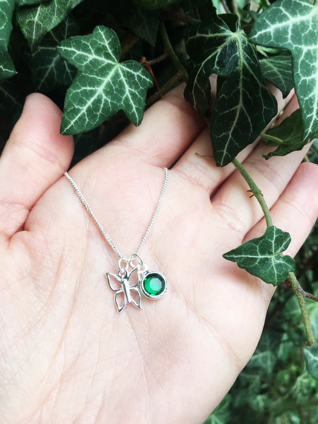 Silver Butterfly With Birthstone Necklace, Personalised Necklace ...