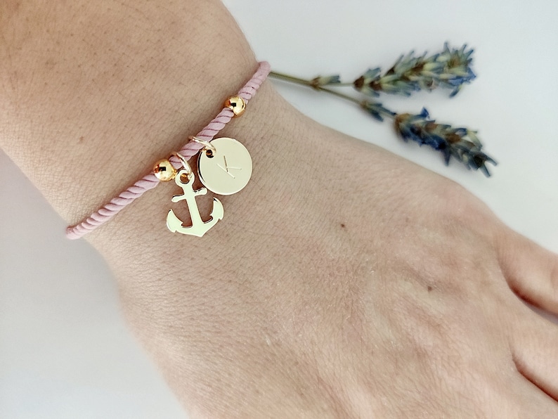 Anchor Initial Bracelet, Personalized Cotton Cord Bracelet, Couples ...
