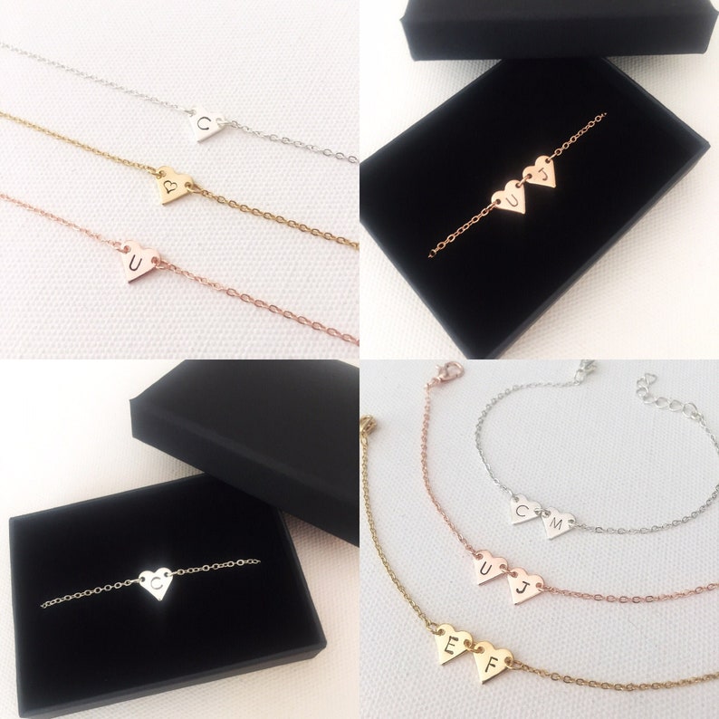 Personalized Initial Heart Bracelet, Rose Gold, Silver, or Gold - Etsy