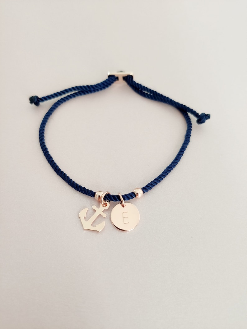 Anchor Initial Bracelet, Personalized Cotton Cord Bracelet, Couples ...